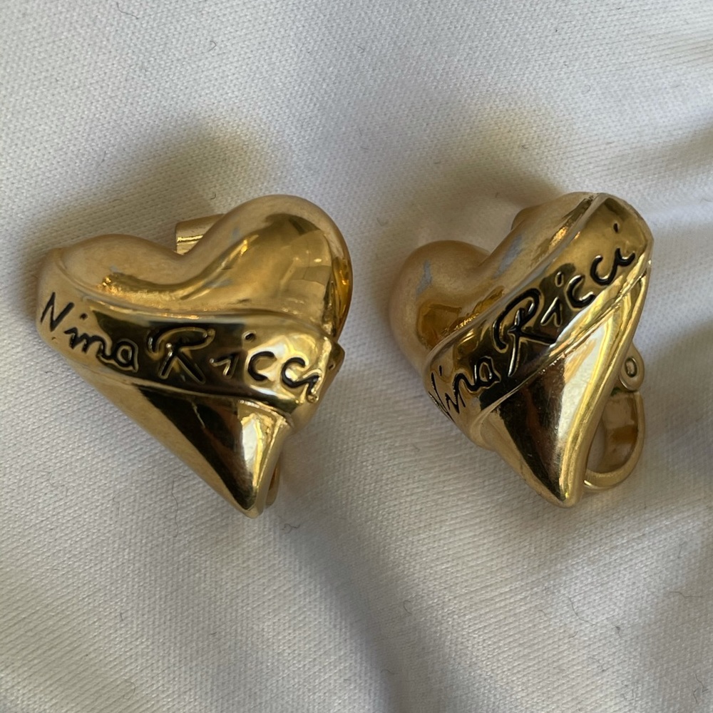 Vintage Nina Ricci Gold Heat Clip On Earrings - Gem